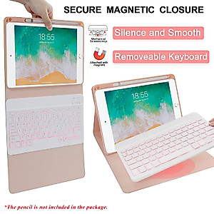 BLUTLOTUS Keyboard case for iPad 9.7 Inch Air 2, iPad 5th/ 6th Generation (2017/2018) with Keyboard Detachable, 7 Color Wireless Backlit Keyboard, Smart Folio Cover with Pencil Holder(Pink)