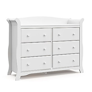 Storkcraft Avalon 6 Drawer Double Dresser (White) – Dresser for Kids Bedroom, Nursery Dresser Organizer, Chest of Drawers for Bedroom with 6 Drawers, Classic Design for Children’s Bedroom
