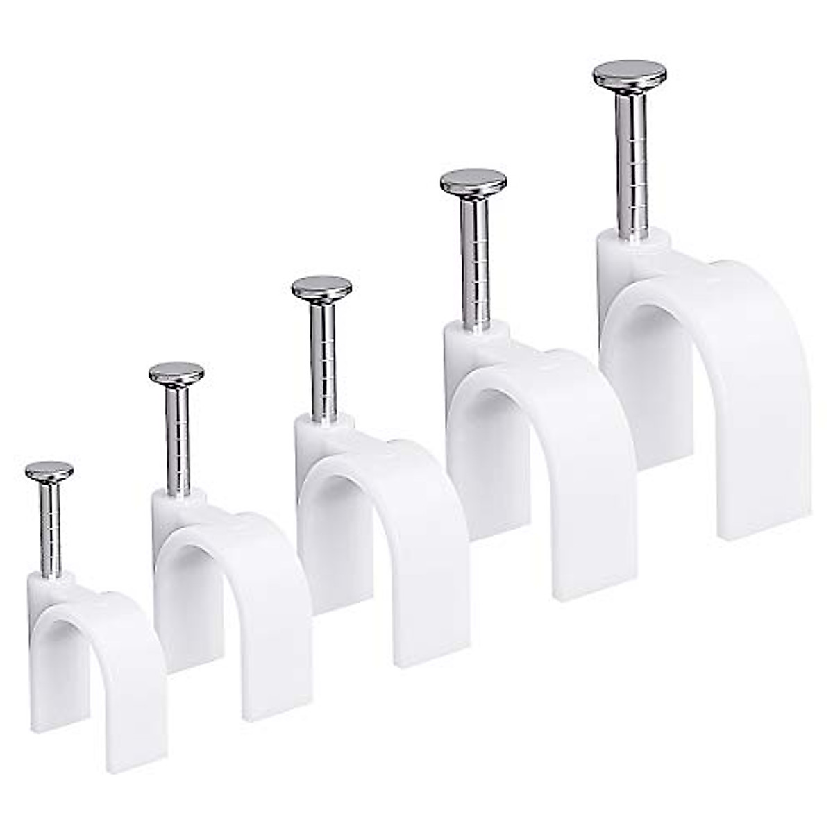 Attmu 500 Pack Cable Clips White Cable Wire Clips ​Management with Steel Nails 4mm 6mm 8mm 10mm 12mm Ethernet Cable Nails Round Cable Wire Tacks for Cat6 Rg6, Rg59, Rj45 Cable, White