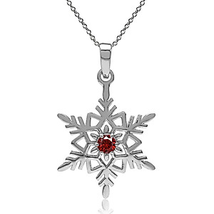 Silvershake Garnet Red Cubic Zirconia 925 Sterling Silver Snowflake Pendant with 18 Inch Chain Necklace