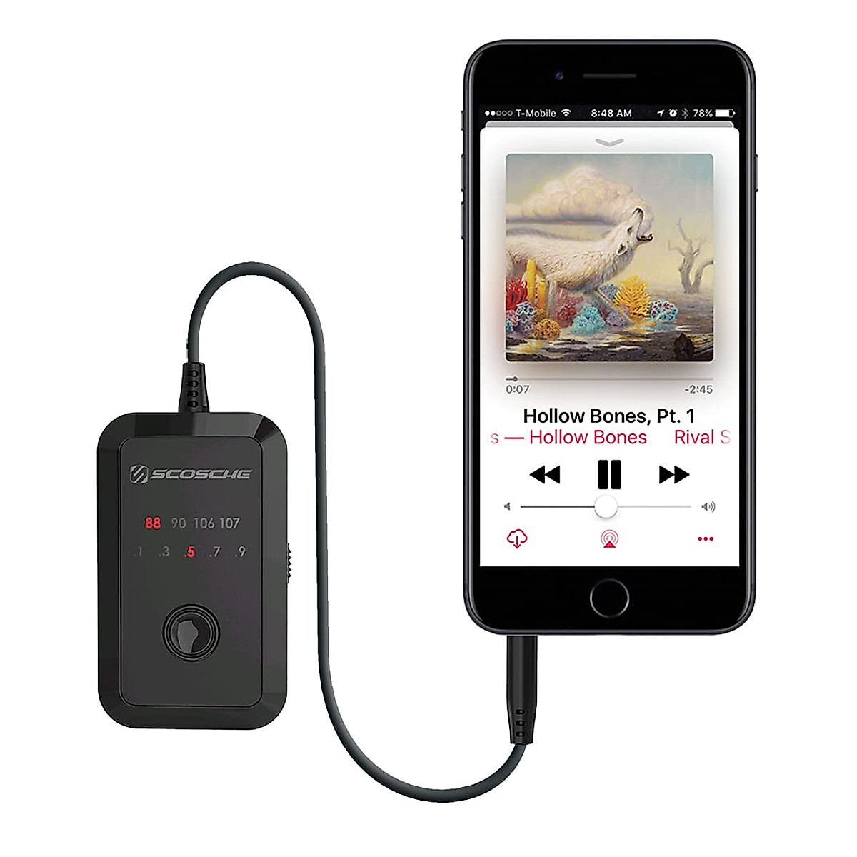 Scosche FMT7-SP1 Tune-Tone FM Stereo Transmitter with Built-in 3.5mm AUX Cable, Small