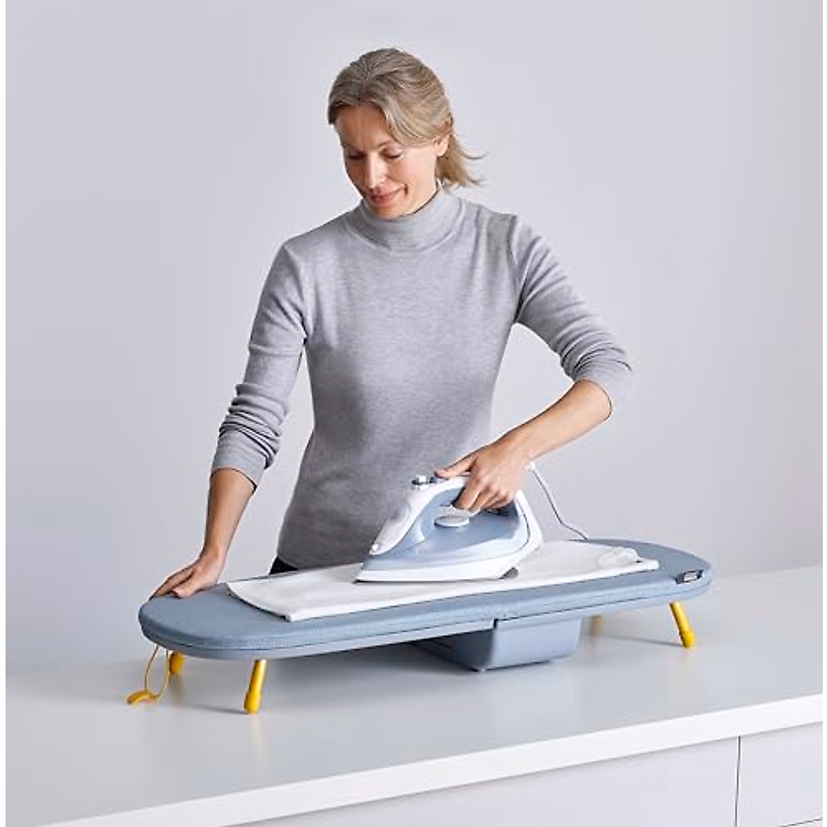Joseph Joseph Folding Tabletop Ironing Board with Iron Holder, Compact, Space-Saving, Grey/Yellow