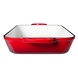 Eternal Living Enameled 13" Cast Iron Baking Pan Rectangular Lasagna Dish Large Roasting Pan Red