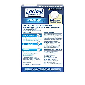 Lactaid Fast Act Lactose Intolerance Chewables with Lactase Enzymes, Vanilla, 60 Count (Pack of 1)