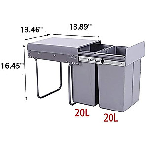Pull Out Trash can Under Cabinet 40 Quart Double Sliding Trash Can Under Cabinet Bin with Lid and Handle Easy to disassemble Gray Garbage Recycling Trash Container Bin