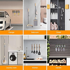 XCIXCI 4 Pack Stainless Steel Mop and Broom Holder Wall Mount with Hook, Screw Drilling Mop and Broom Hanger, Single Heavy Duty Storage Rack for Laundry Garage Closet Garden Tool Organizer, Silver