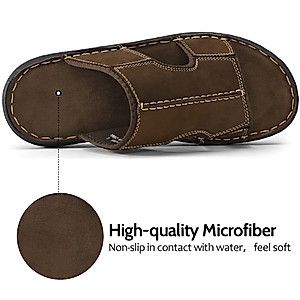 Jousen Sandals for Men Leather Slip on Mens Sandals Outdoor Men's Beach Slide Slippers(AMY2005A Dark Brown 12)