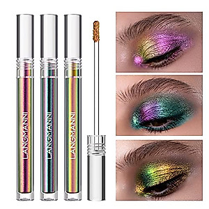 Jolilab Metallic Liquid Chameleon Eyeshadow, Multi-Dimensional Eye Looks, Long-lasting Holographic Glitter Multichrome Eyeshadows Makeup (#Peacock+Wonder+Ember)