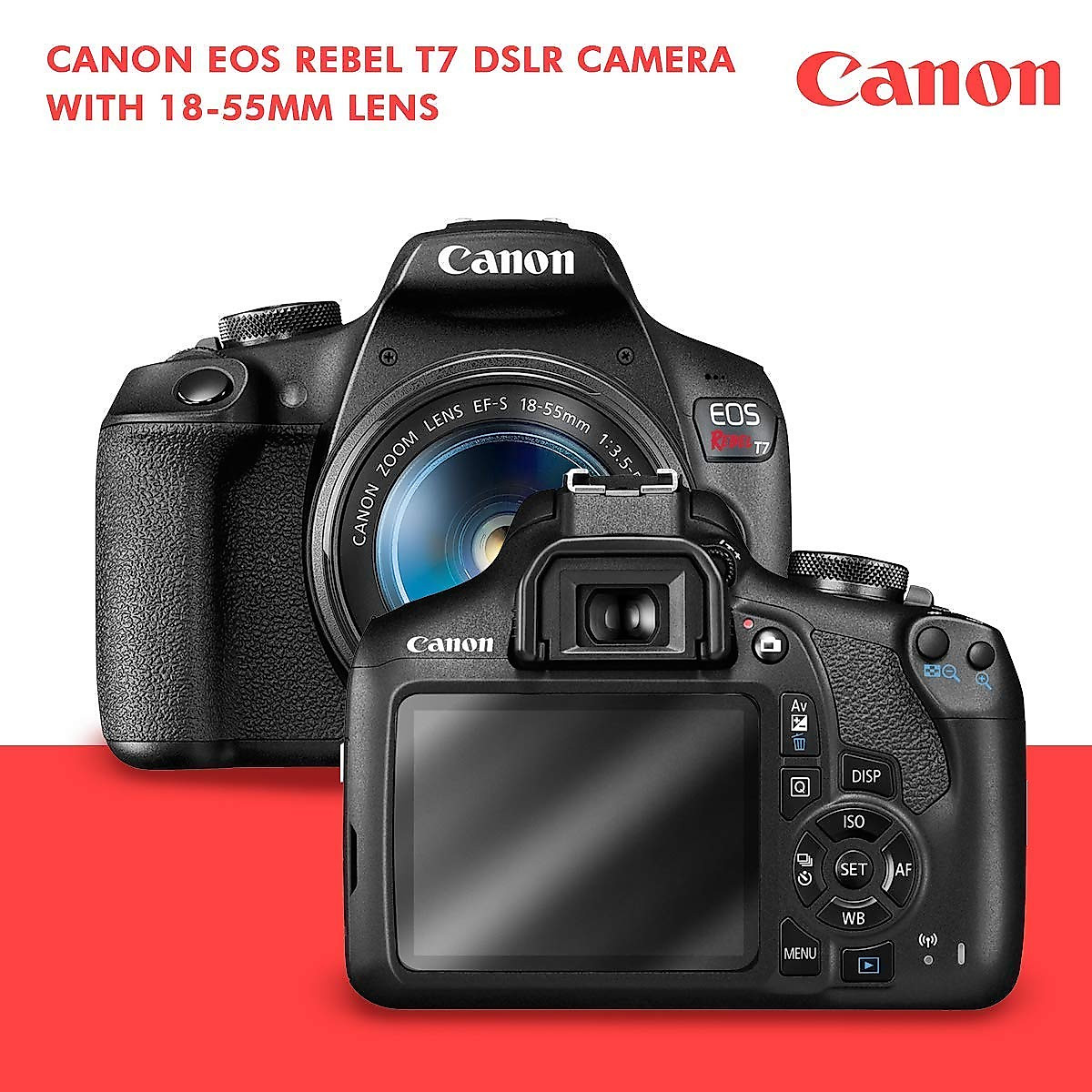 Canon T7 EOS Rebel DSLR Camera with EF-S 18-55mm f/3.5-5.6 is II Lens and Wide-Angle Lens Attachment + Battery Power Kit + 64GB SD Card Platinum Accessory Bundle