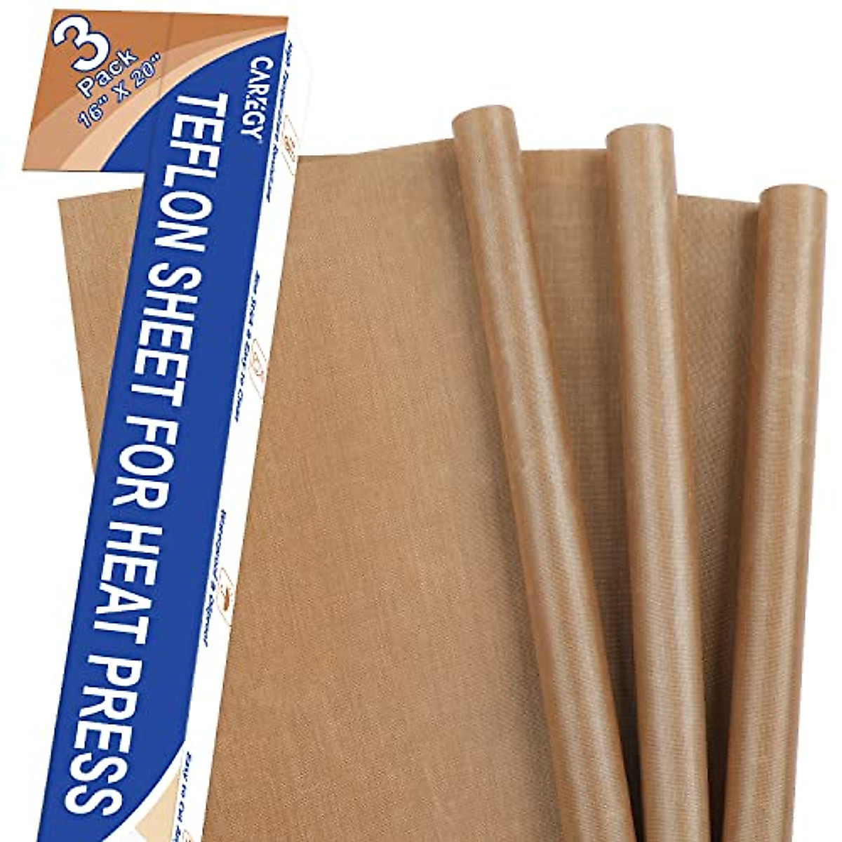 CAREGY 3 Pack PTFE Teflon Sheet for Heat Press Non Stick Transfer Sheet 16 x 20" Heat Transfer Paper Reusable Heat Resistant Craft Mat