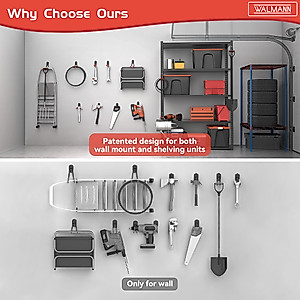 WALMANN 12PCS Garage Storage Hooks, Wall Mount Utility Hooks for Tools, Ladders, Cords, Folding Chairs, Shovels and Rakes, Shelving Hooks for Keyhole Shelving Units