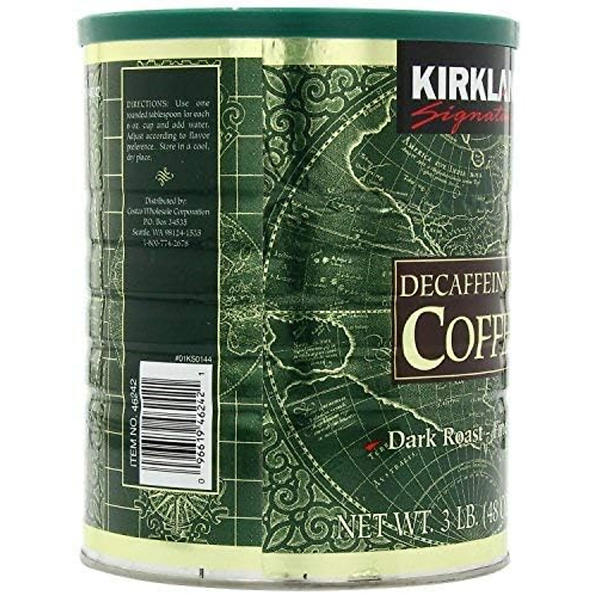 Kirkland Signature 100% Colombian Dark Roast Decaffeinated Ground Coffee, 3 Pound (Pack of 2)