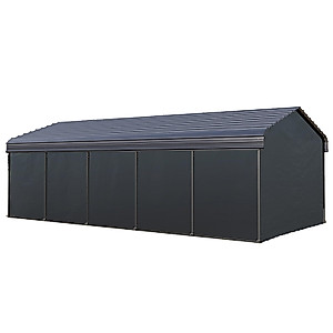 Carport Car Port Metal Canopy 12x25 ft Heavy Duty for Snow, Portable Garage Kit Shed Tent Shelter Metal Frame All Weather Outdoor for Boat with Removable Sidewalls, Dark Grey, Sophia & William