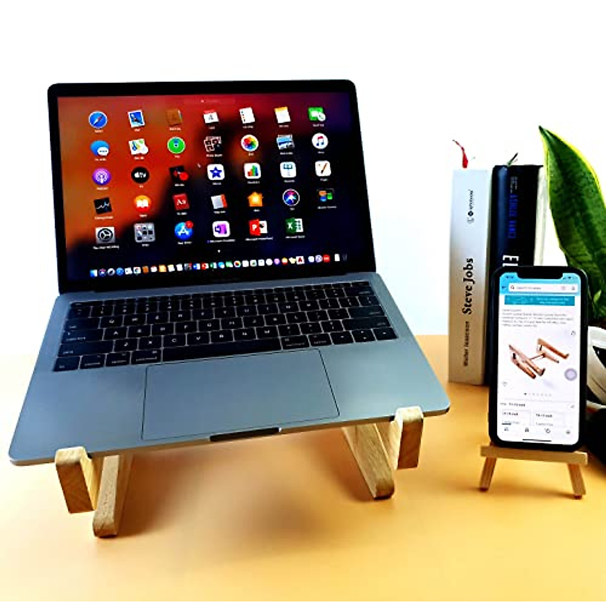 KaLeemi Laptop Stands, Wooden Laptop Stand for Notebook Computer 11 -15 inch Compatible with Apple MacBook Air, Mac Pro and iPad Pro, HP, DELL, Acer, Toshiba, Surface, Lenovo etc.Free Phone Holder