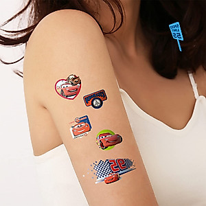 GODSON Car Temporary Tattoos Fake Tattoos Lightning Race Cars Toys Birthday Party Favor Supplies for Kids Woman Adult 4 Piece Set