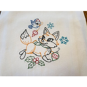 Christmas embroidered flour sack tea towel, Christmas bunny, vintage pattern, 1 in set of 7 designs, machine embroidery