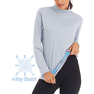 MAGCOMSEN Womens Uv Protection Shirts Running Shirts Women Gym Athletic Shirts Long Sleeve Tunics for Women Rashguard Shirt Light Grey