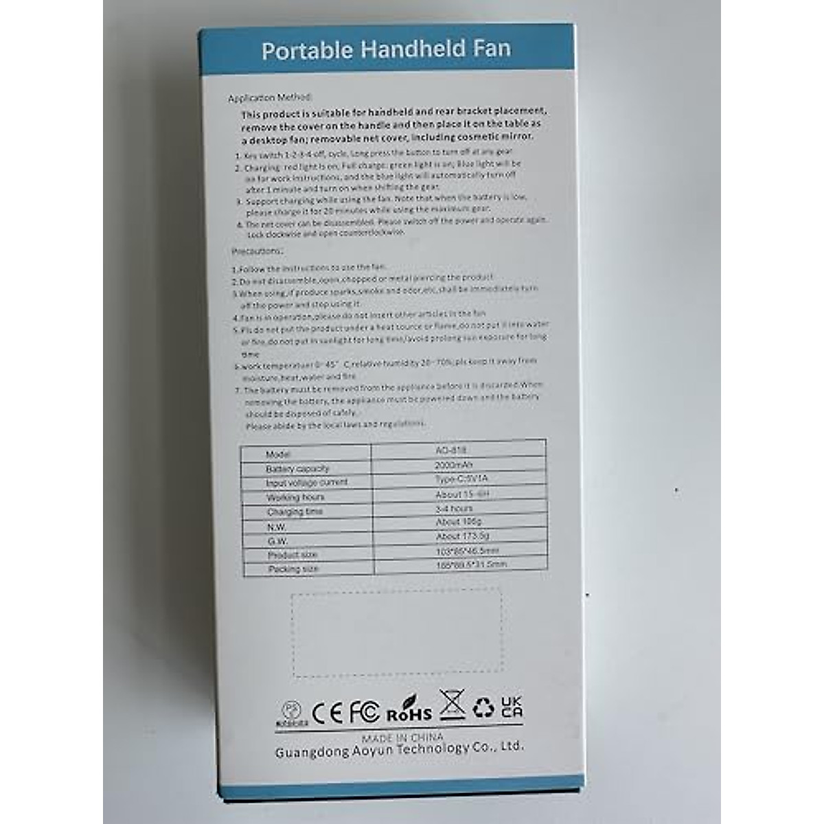 Portable Fan Handheld Fan, Mini Hand Held Fan, 6-15H Cooling Small Personal Fan, 180° Foldable Mini Desk Fan with 4 Quiet Speed, Neck Fan w/Lanyard for Kids Women Men Travel Outdoor Office, Black