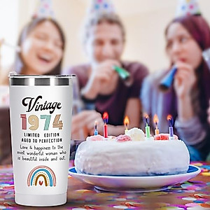 Jettryran 50th Birthday Gifts for Women Parents 50 Years Old Gifts- 20 oz Double-sided Vintage 1974 with Time Information Tumbler Cup（white） Turning 50- TW004