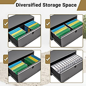 KAER Metal Lateral File Cabinets with Lock,Drawer Large Metal Filing Cabinet,Lateral File Cabinet, for A4 Legal/Letter Size,Home Office Furniture,Metal Steel