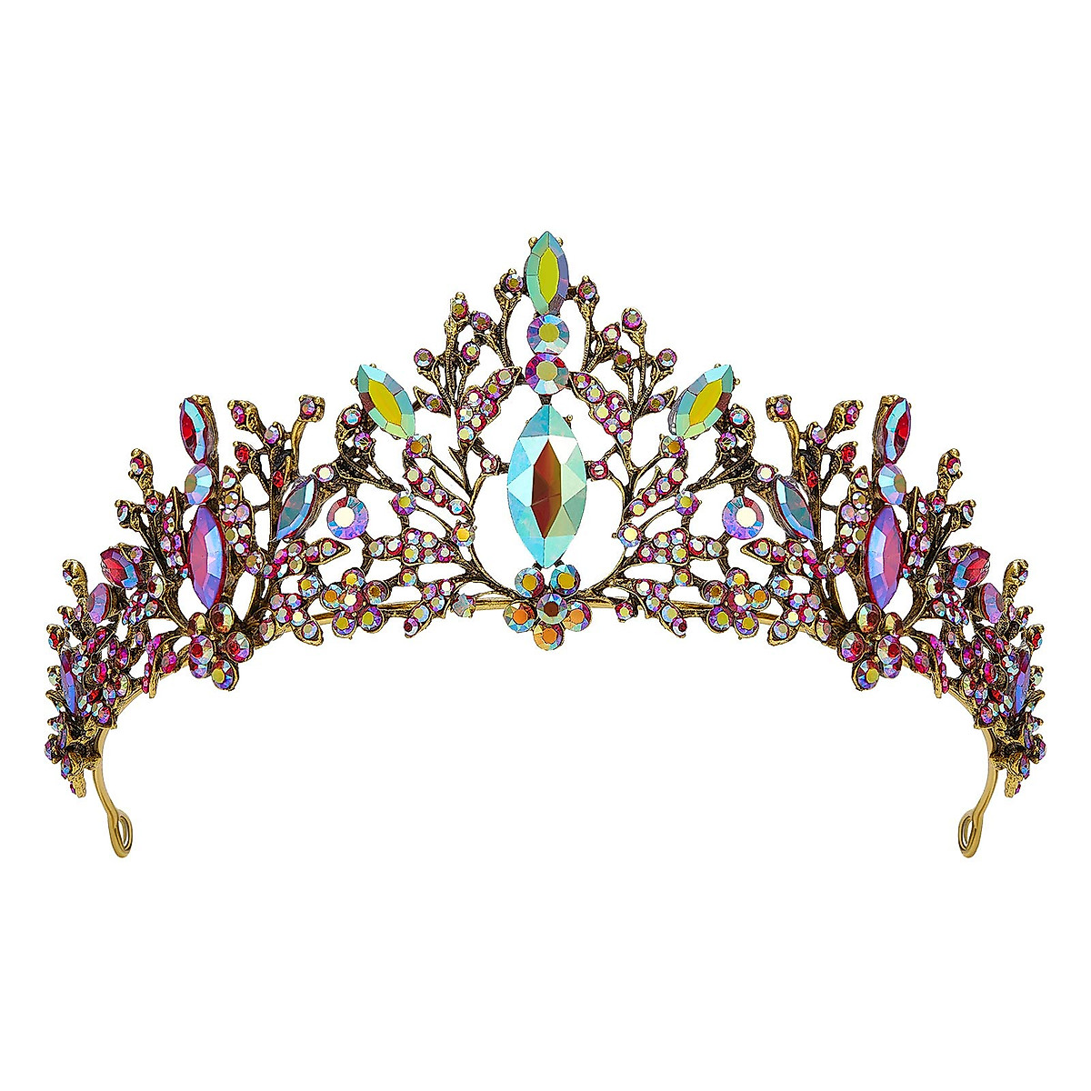 SWEETV Tiaras and Crowns for Women, Iridescent Crystal Queen Crown, Multicolored Wedding Tiara for Bride, Metal Birthday Quinceanera Pageant Prom Headpieces,Gabriella