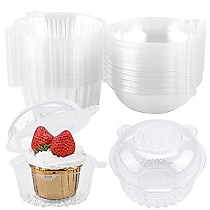 TOFLEN 100ct Disposable Clear Plastic Packaging Box with Cover - Plastic Hinged Food Container for Desserts To-Go, Fruit, Bread, Party Favor Cake - Cupcake Boxes Individual