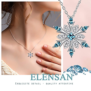 Elensan Women's 925 Sterling Silver Blue Crystals Snowflake Pendant Fashion Necklace Collarbone Chain