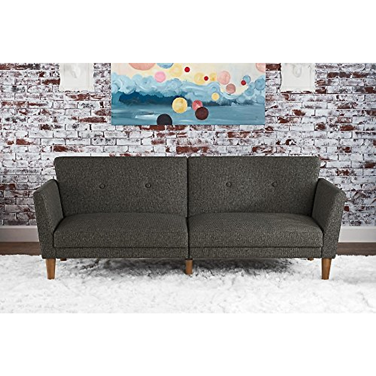 Novogratz Regal Futon with Tufted Linen Upholstery, Grey