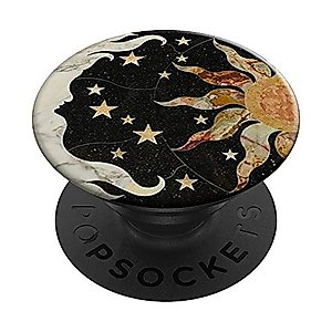 Black Vintage Moon, Sun and Stars Smartphone PopSockets PopGrip: Swappable Grip for Phones & Tablets