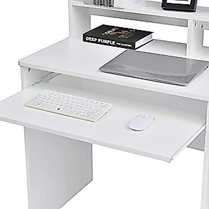 ROCKPOINT Axess White Computer Keyboard Tray and Drawer Small Home Office Bedroom, Homework and School Studying Writing Desk for Student with Storage