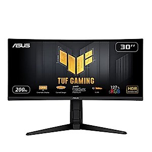 ASUS TUF Gaming 30” 21:9 1080P Ultrawide Curved HDR Monitor (VG30VQL1A) - WFHD (2560 x 1080), 200Hz (Supports 144Hz), 1ms, Extreme Low Motion Blur, FreeSync Premium, Eye Care, DisplayPort, HDMI,Black