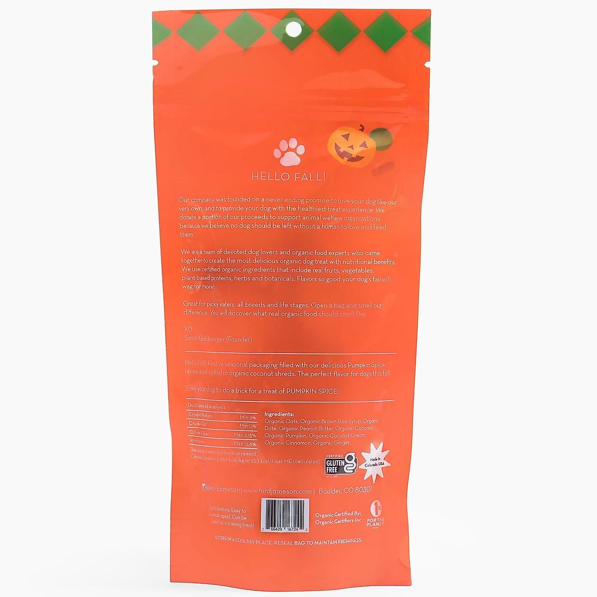 Lord Jameson: Pumpkin Spice 6 oz - Dog Patisserie Treats, Fall Holiday Collection, Organic, Soft & Chewy No-Bake Superfood Bites, Preservative Free