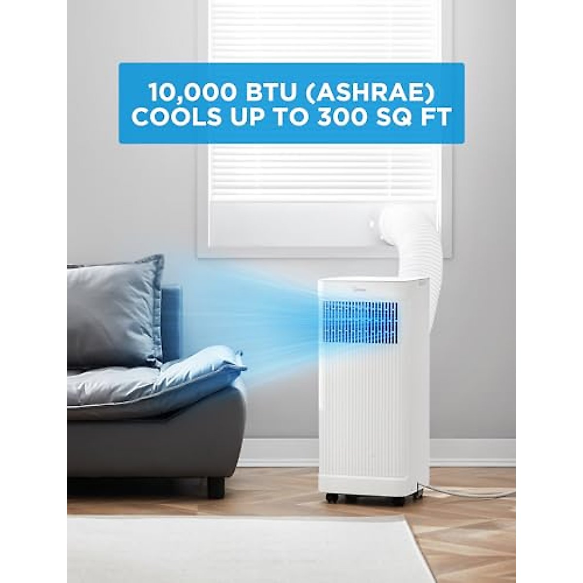 Midea 10,000 BTU ASHRAE (7,100 BTU SACC) Portable Air Conditioner Smart Control, Cools up to 300 Sq. Ft., with Dehumidifier & Fan mode, Easy- to-use Remote Control & Window Installation Kit Included