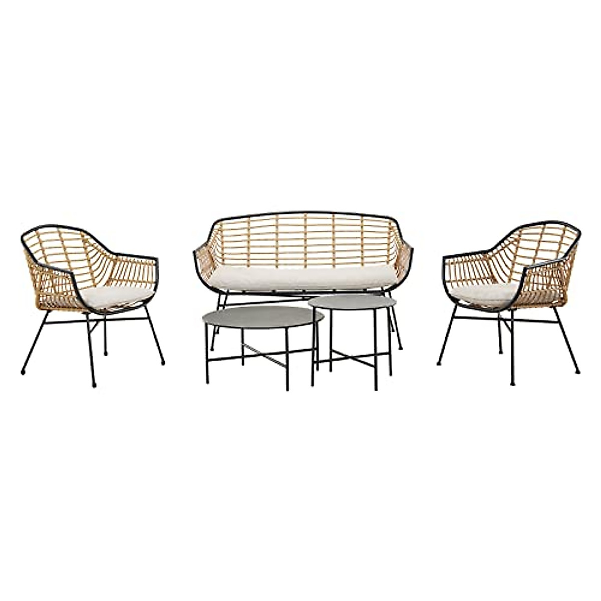 Grand patio 5 Pieces Outdoor Wicker Patio Conversation Set Seating Chair Set with Cushions and Coffee Tables, Boho Wicker Seating Set for Indoor Outdoor, Balcony, Porch, Garden, Deck (Natural)…