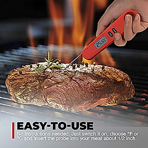 TINOLA Digital Instant Read Meat Thermometer for Meat Poultry Fish Cooking in Frying Pan Smoker Oven BBQ Grill Candy Thermometer (Orange)