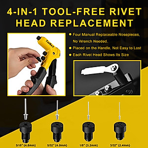 TOLRET Rivet Gun, Pop Rivet Gun Kit with 320 Pcs Rivets, Manual Rivet Tool with 4 Manual Interchangeable Nosepieces, Heavy Duty Hand Riveter for Metal, Wood, Plastic,TR-205
