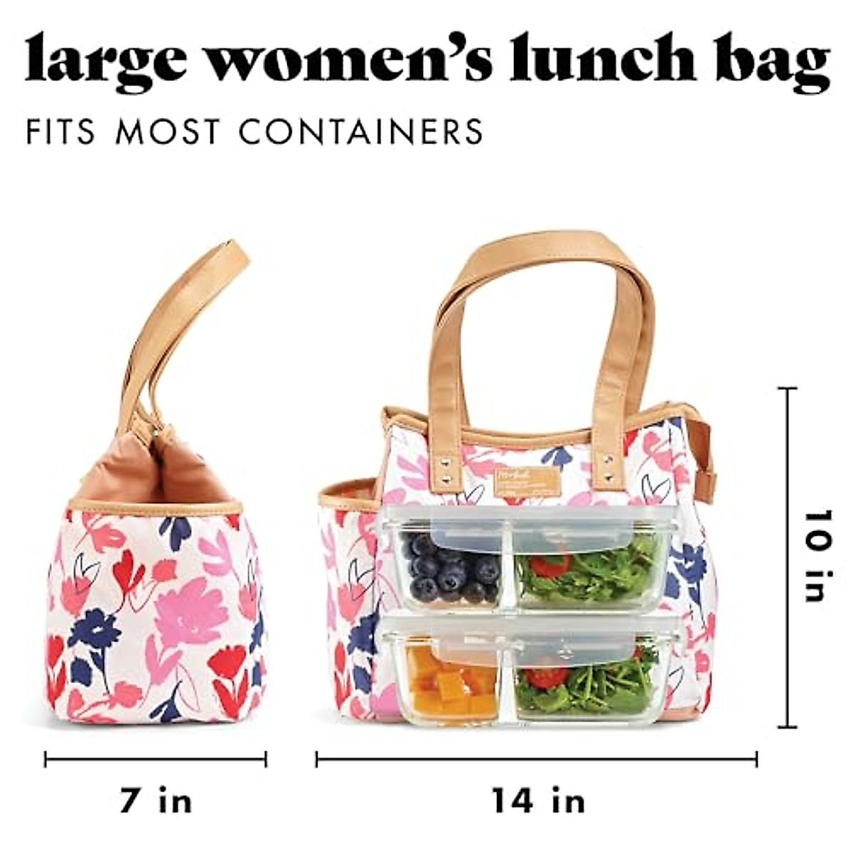 Fit & Fresh Lunch Bag For Women, Insulated Womens Lunch Bag For Work, Leakproof & Stain-Resistant Large Lunch Box For Women With Containers and Matching Tumbler, Zipper Closure Westerly Bag Floral