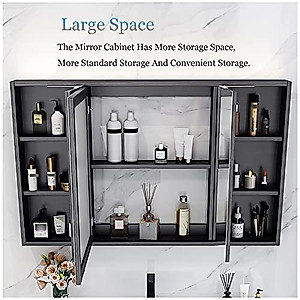 Wooden Bathroom Medicine Cabinet with LED Light & Defogger, Bathroom Storage Cabinet with HD Frameless Mirror, Over Toilet Bathroom Mirror Cabinet, with Mounting Kits (Size : 90cm-Black)