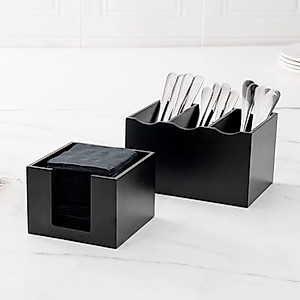 Restaurantware 5.5 x 4 Inch Cocktail Napkin Holder, 1 Square Flat Napkin Holder - For Bars, Kitchen Tables, or Countertops, Sturdy, Black Bamboo Tissue Napkin Holder, Dining Room Decor