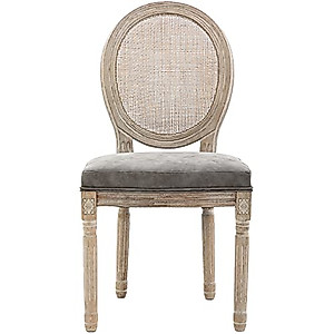 DM Furniture Farmhouse Leather Dining Room Chairs Set of 4 French Dining Chairs with Round Rattan Back French Bistro Chairs for Dining Room/Living Room/Kitchen/Restaurant, Black