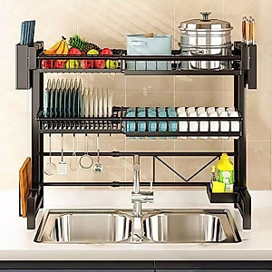 Dish Drying Rack,Over The Sink Dish Drying Rack,2 Tier Large Capacity Dish Rack, Sink Organize Stand, Kitchen Counter Storage Shelf Kitchen Organizers and Storage Rack for Bowls Dishes Utensils Dual