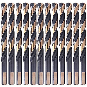 12 PCS 7/32" HSS Black and Gold Coated Twist Drill Bits, Metal Drill, Ideal for Drilling on mild Steel, Copper, Aluminum, Zinc Alloy etc. Pack in Plastic Bag