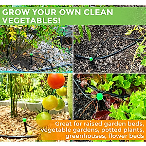 CARPATHEN Drip Irrigation Kit - Adjustable Premium Garden Watering System for Raised Garden Bed, Yard, Lawn + 6 pcs Drip Irrigation Parts - 3 x Female Thread Adapter + 3 End Plugs for 5/16 Mainline