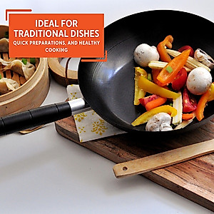 IMUSA USA 9.5" Traditional Carbon Steel Nonstick Coated Wok with Bakelite Handle