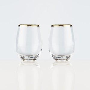 Burns Glass Stemless White Wine Glasses With Real Gold Trim, Crystal Wine Glass Set, 18 Oz. (Set of 6)