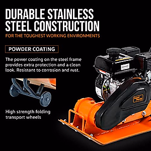 SuperHandy Plate Compactor Rammer 7 HP Gas Engine 4200-Pounds of Compaction Force Rammer Jumping Jack Tamper 20 × 15 Inch Plate for Paving Landscapes Sidewalks Patios EPA/CARB Compliant