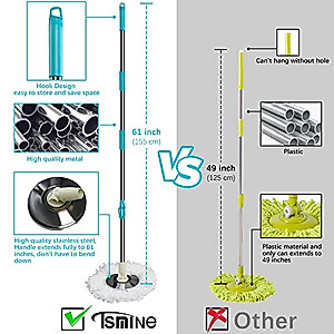 Floor Microfiber Wet Dry Mop, Tsmine Hardwood Floor Mop for Floor Cleaning, Commercial Household Clean Hardwood, Mop & Refills Set Include 2 Replacement Heads Refills and 61" Extended Mop Pole Handle