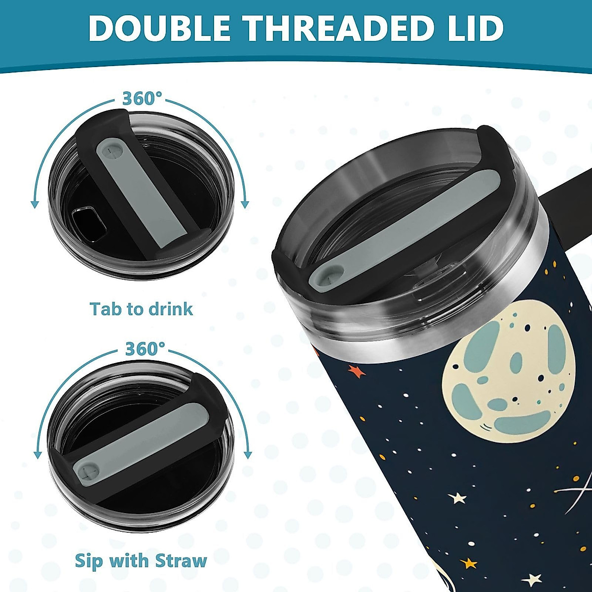 FRCSDIY Cartoon Planet Insulated Tumbler with Handle and Straw Lid,40oz Leakproof Stainless Steel Cup BPA-Free Water Bottle