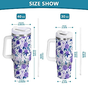 Adornlife Violet Flowers 30 oz Tumbler with Handle and Straw Lid, 100% Leak-proof Travel Coffee Mug, Stainless Steel Insulated Cup For Beverages, Cupholder Friendly