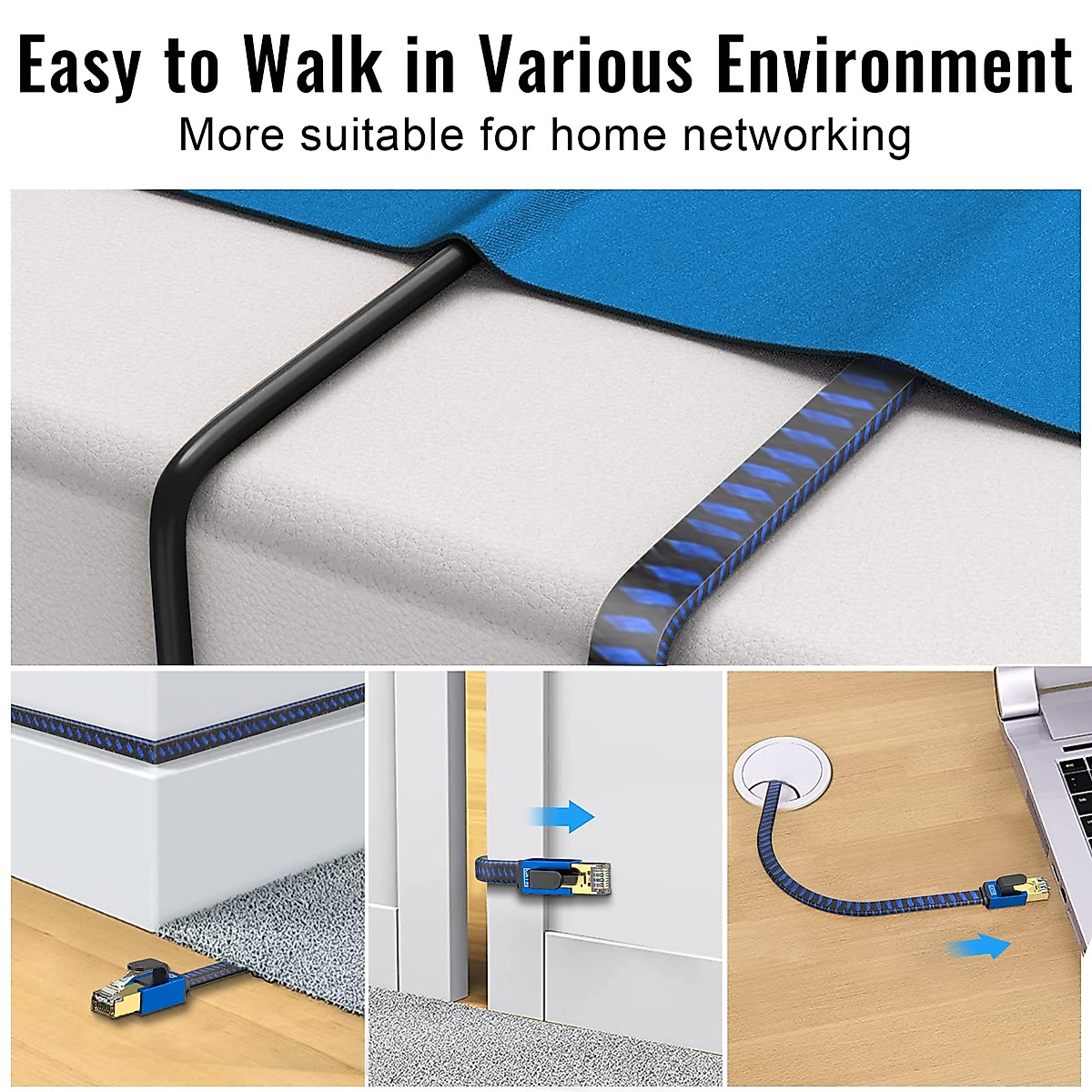 LEKVKM Cat 8 Ethernet Cable 50 FT High Speed Long Internet Cable Nylon Braided Network Cable RJ45 Connectors SSTP Shielded Flat LAN Cable Cat8 ethernet Cables 50feet for PC